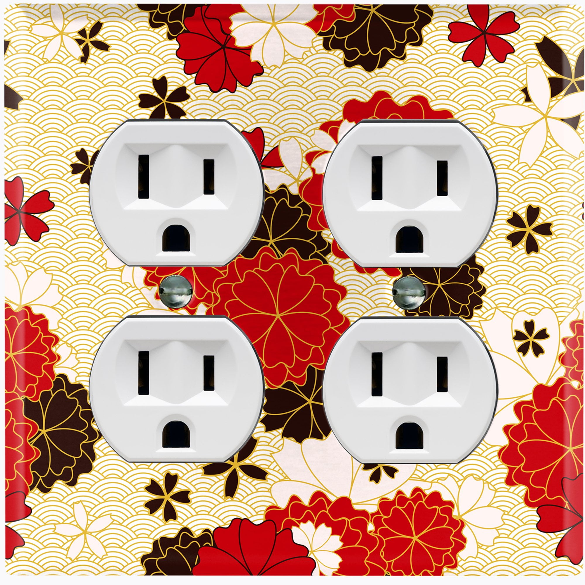 Metal Light Switch Plate Cover Japanese Flower Pattern Tan Wallpaper ...