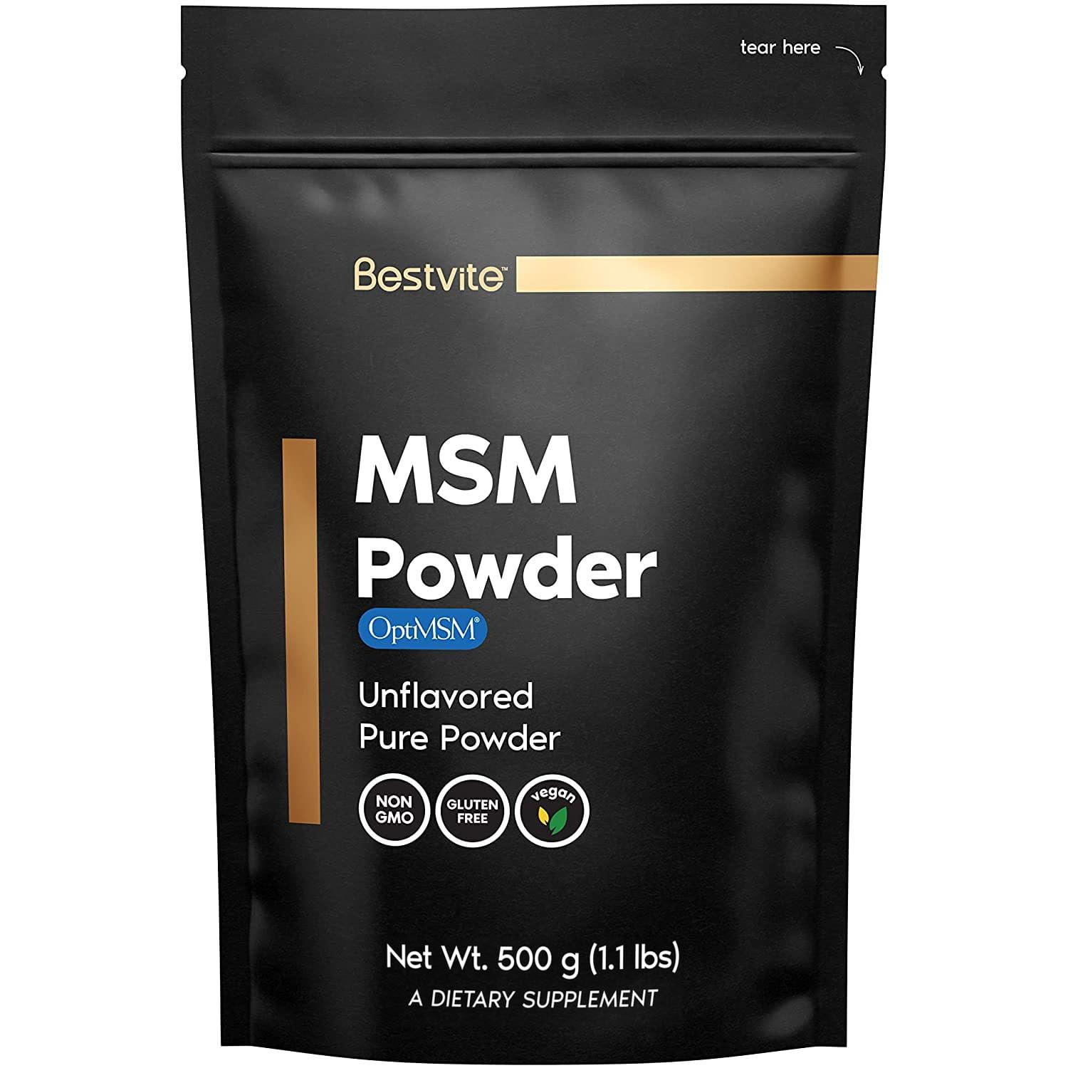 MSM Powder with OptiMSM 500g (1.1 lbs) - Pure Powder - Vegan - Non GMO ...