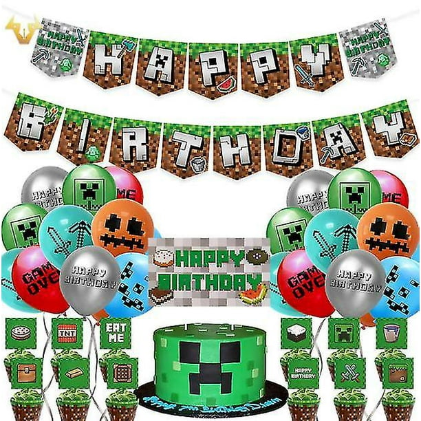 Minecraft Birthday Party Games Pixel Style Supplies Game Party Decorate ...