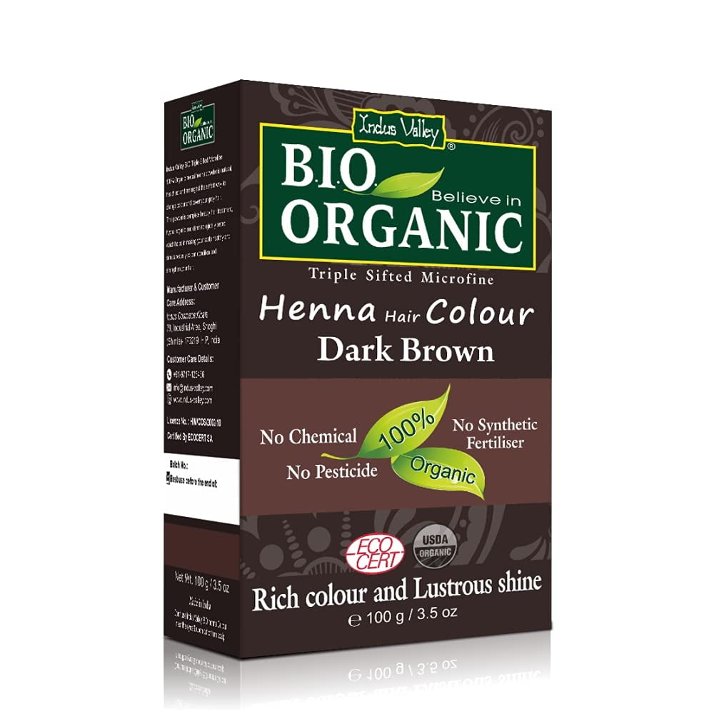 Indus Valley Bio Organic Henna Hair Color Dark Brown Hair Dye 100gm ...