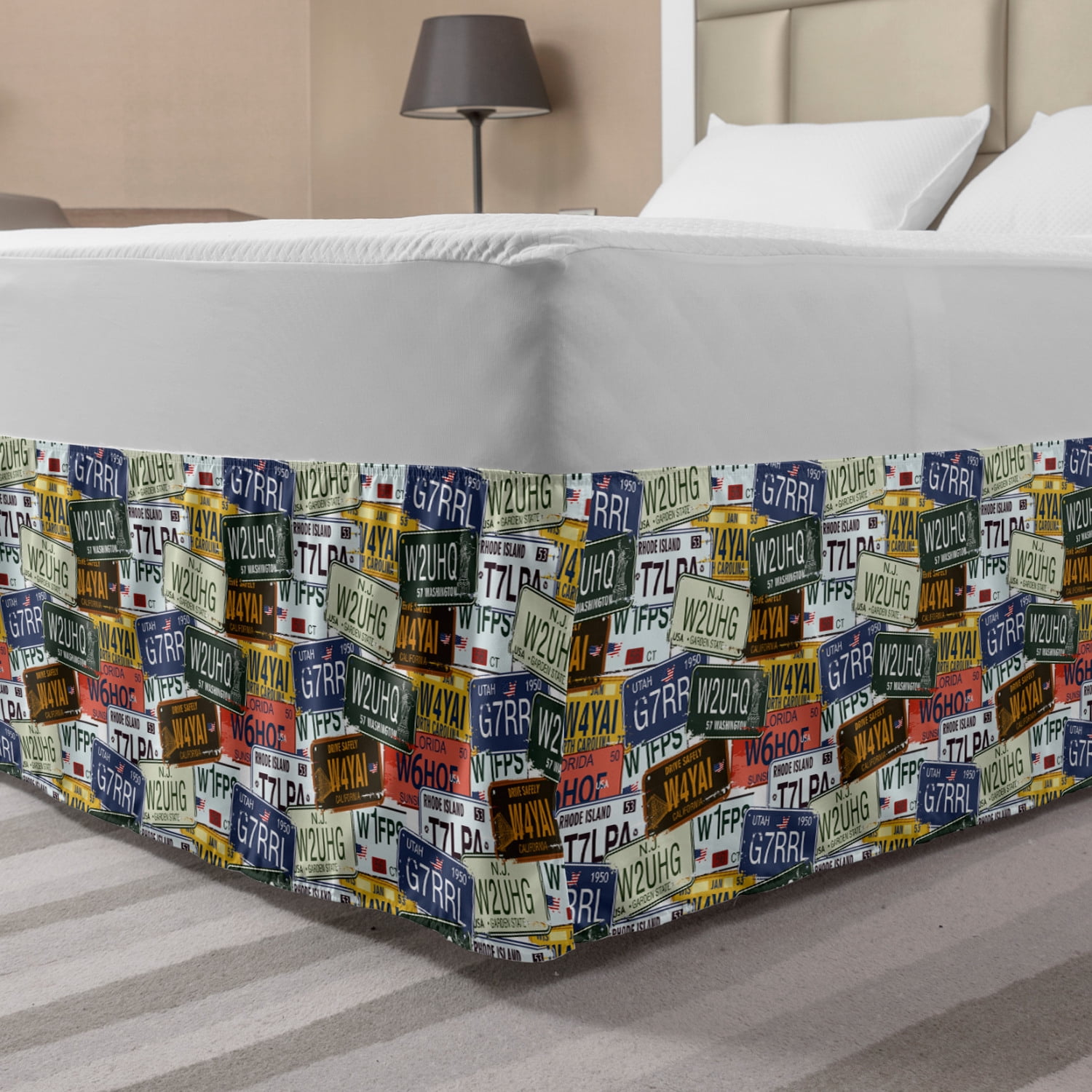 USA Bed Skirt, Retro American Auto License Plates Utah Washington Rhode ...