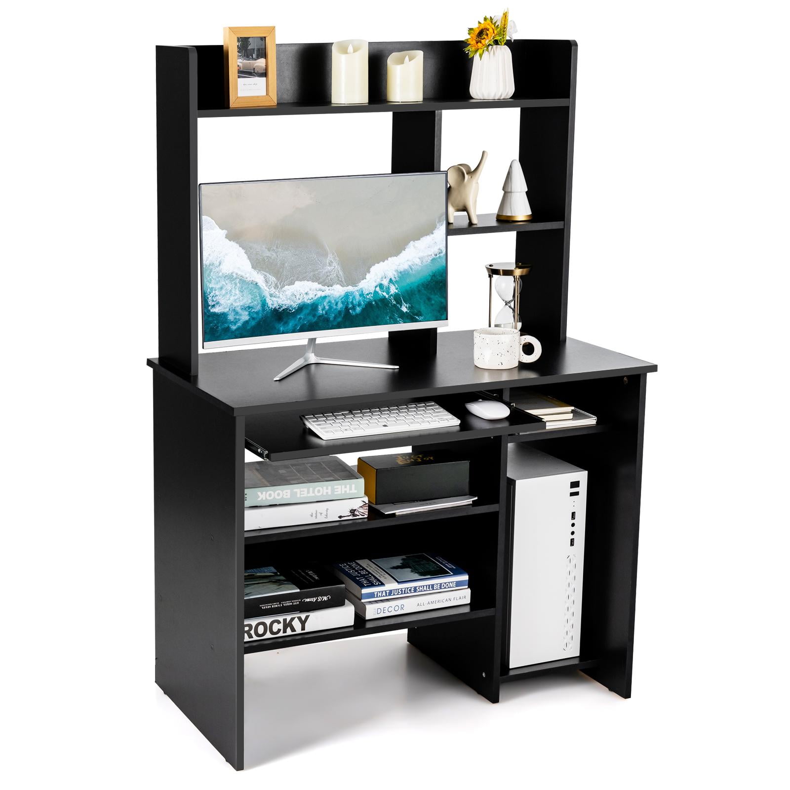Giantex Bookshelf, Study Writing Storage Shelves, Wood Laptop Table w ...