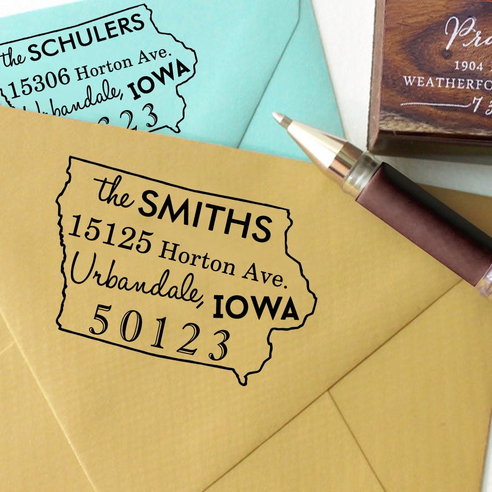 Custom Iowa State Map Stamp Personalized Self Inking Family Address Map ...