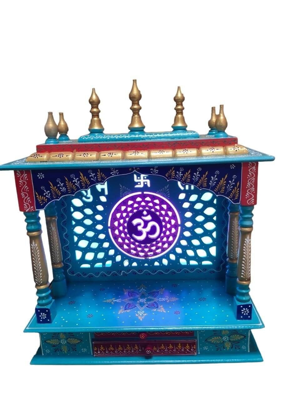 Wooden Temple With LED Lights / Jodhpuri Temple / Pooja Mandir For Home ...