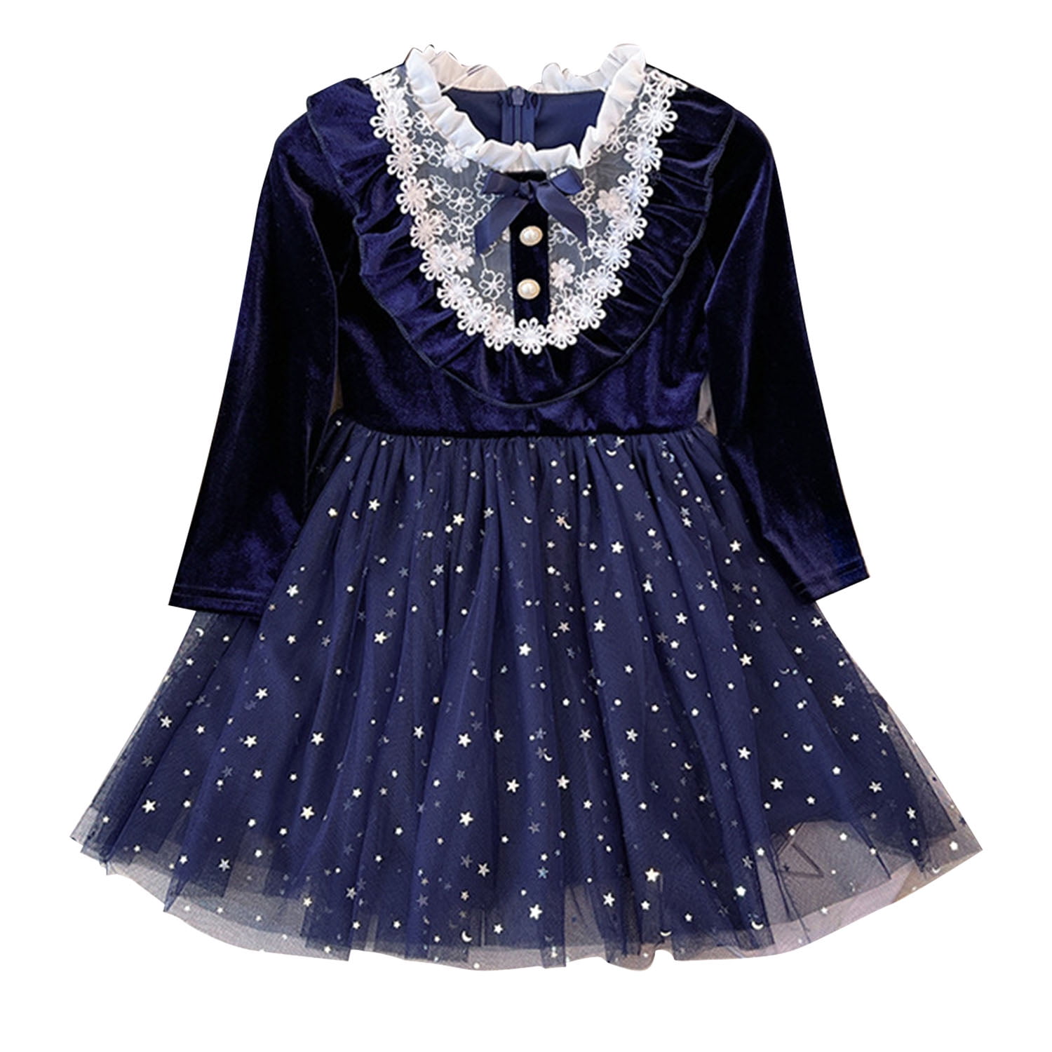 HuaAngel Girls Lace Velvet Ruffle Collar Mesh Long Sleeve Dress X206 ...