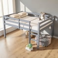 Tcbosik Low Loft Bed Full Size, Wood Bed Frame with Built-in Ladder and ...
