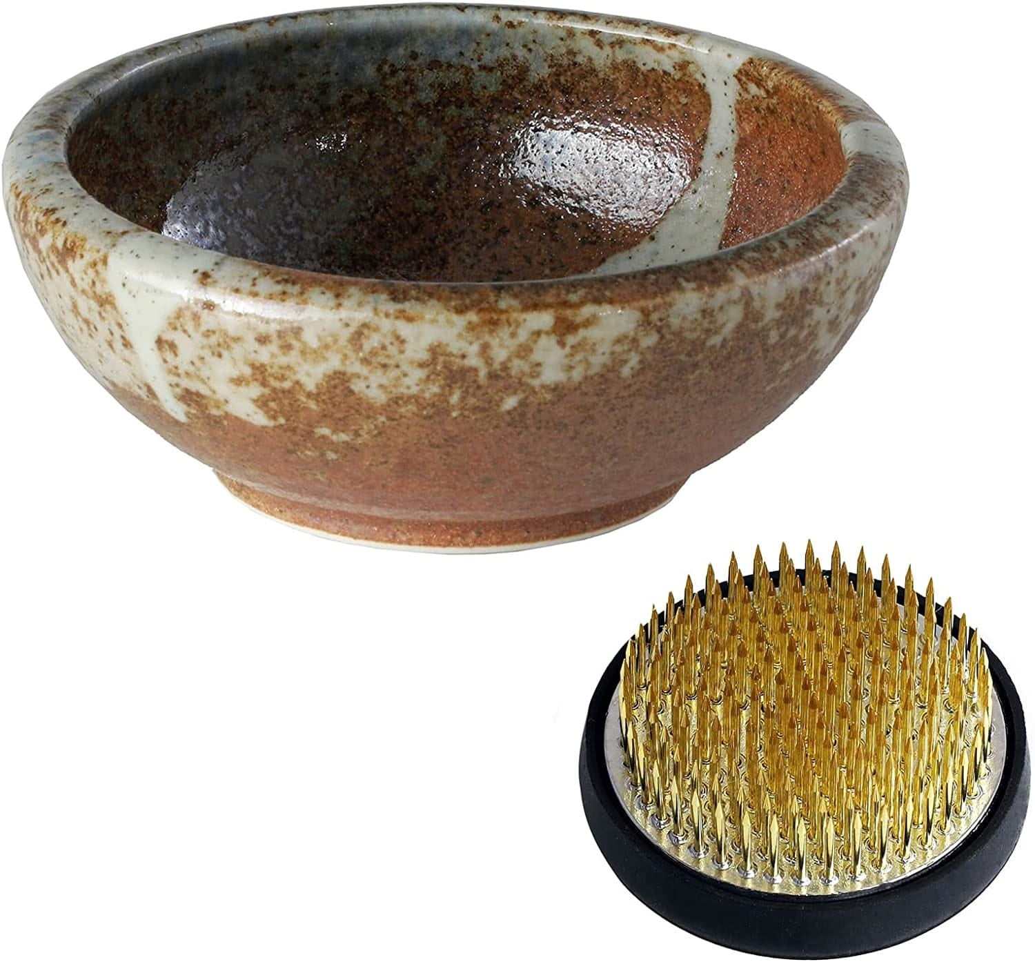 Wazakura Minoyaki Japanese Ikebana Essential Tool Kit with White Stripe and Terracotta Vase + 2 ...