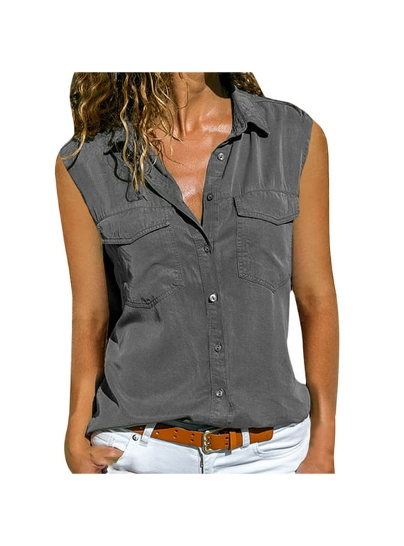 Womens Sleeveless Button Down Shirts