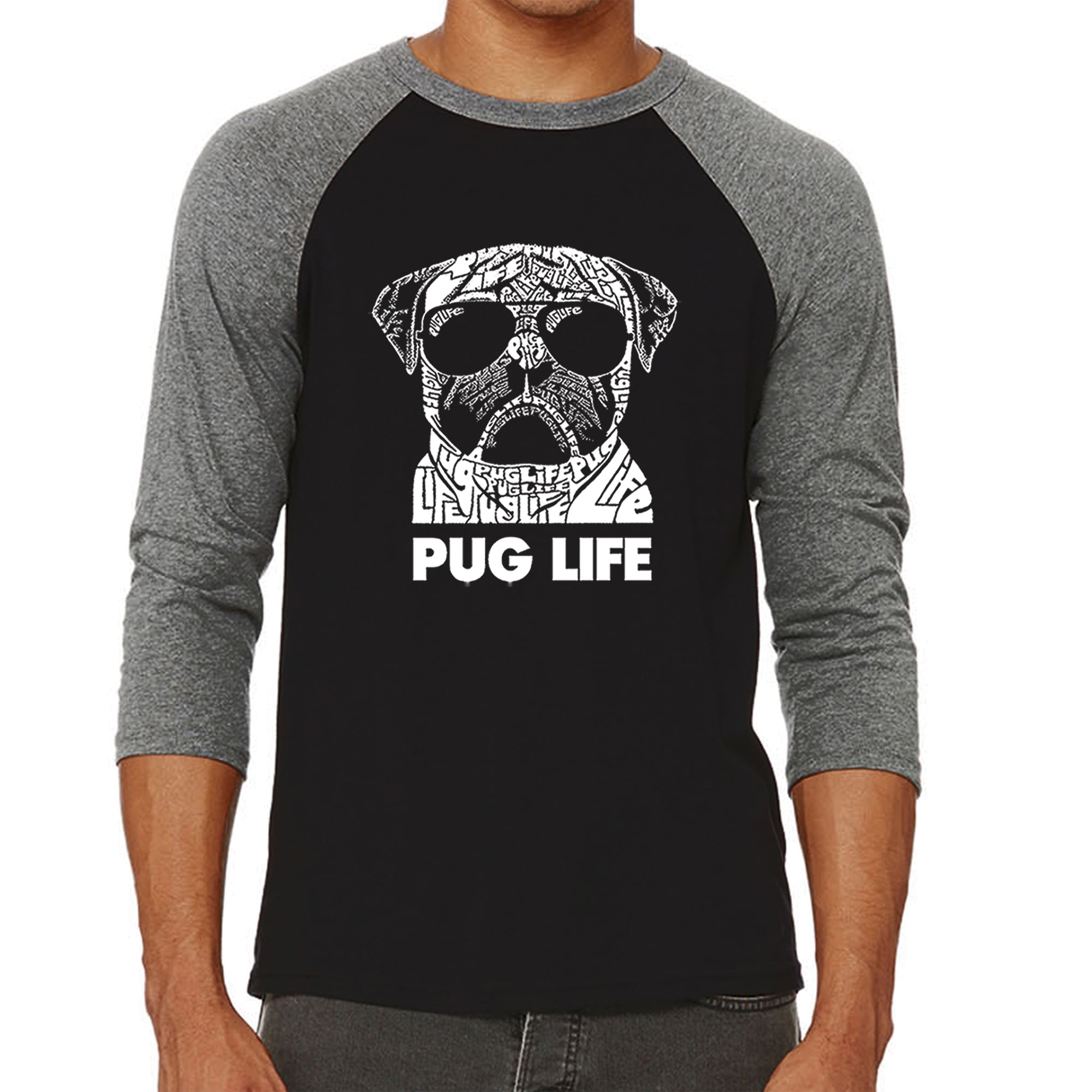 LA Pop Art Men's Raglan Baseball Word Art T-shirt - Pug Life - Walmart.com