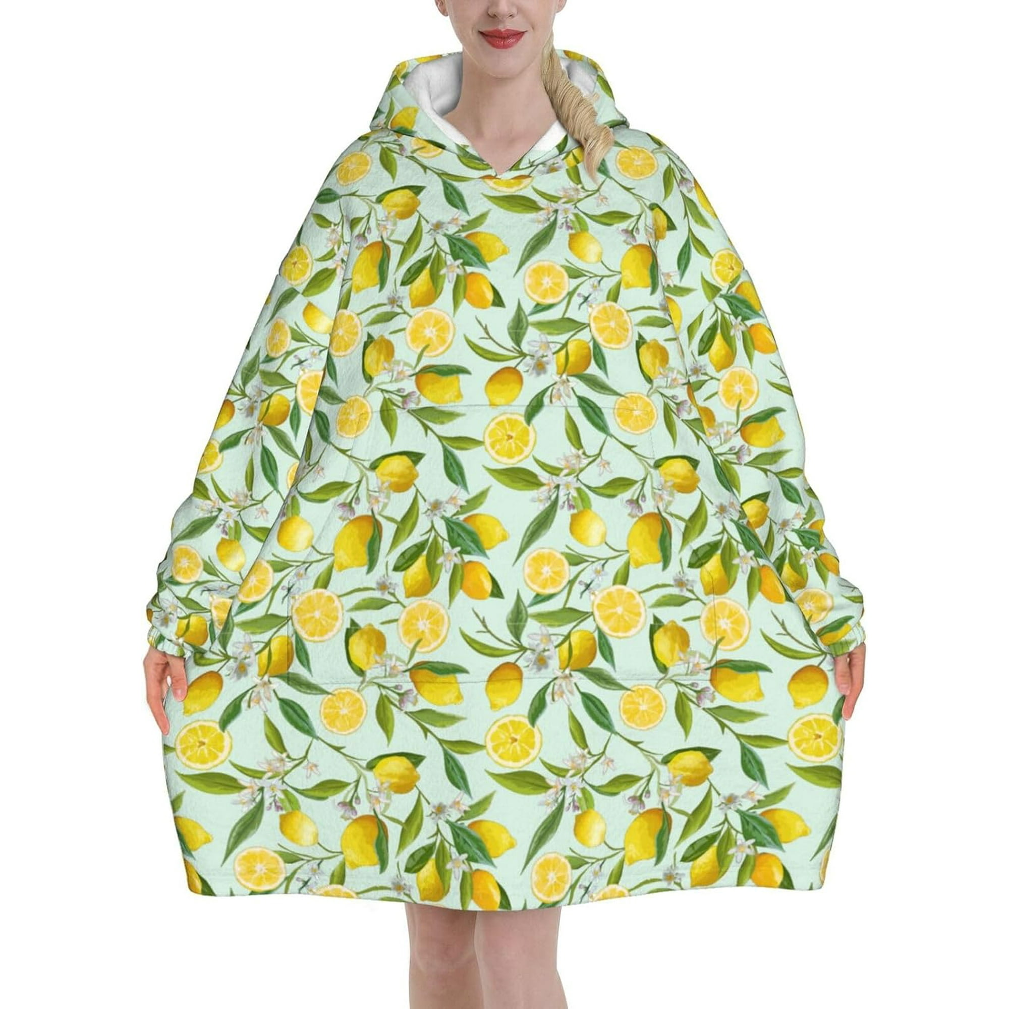 Click here for Mjorlgortlh Yellow Lemon Print Blanket Hoodie Over... prices