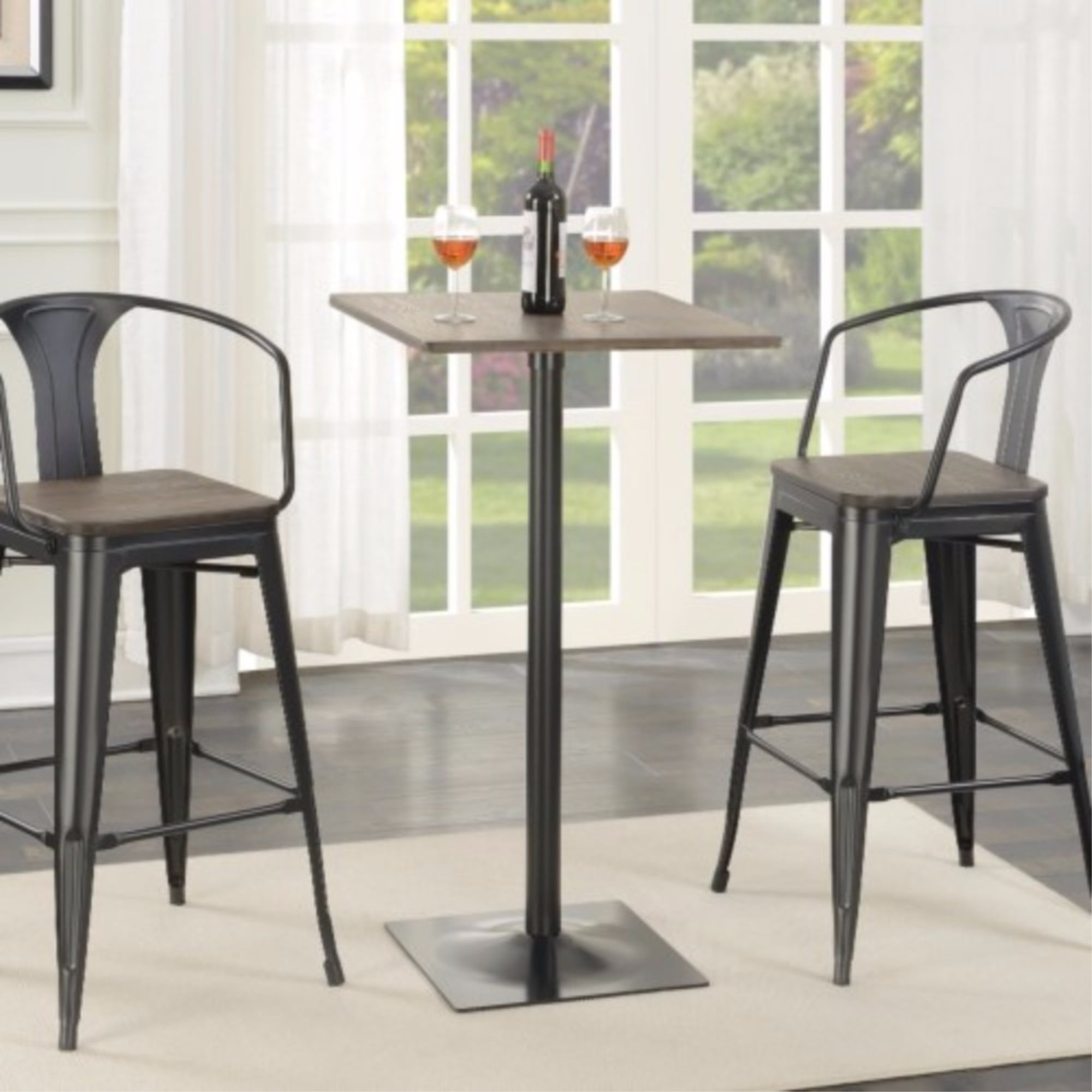 Industrial Square Metal Bar Table With Wooden Top, Black - Walmart.com