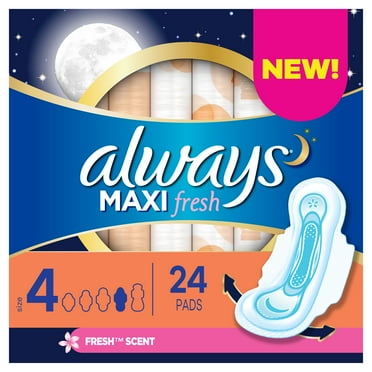 Always Maxi Pads Size 4 Overnight Absorbency Unscented with Wings, 14 ...