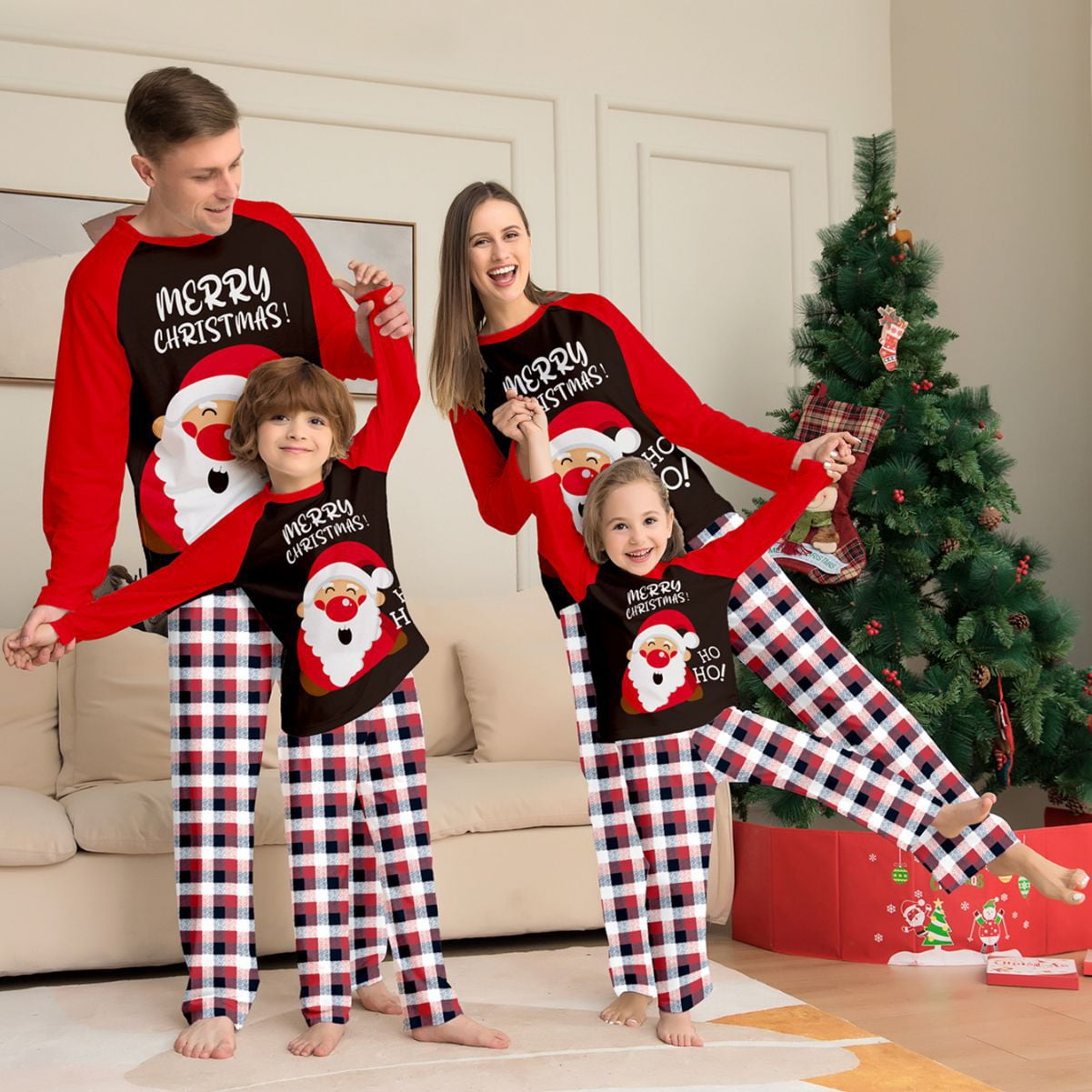 Click here for Yebing New 2024 Santa Claus Plaid Print Family Chr... prices