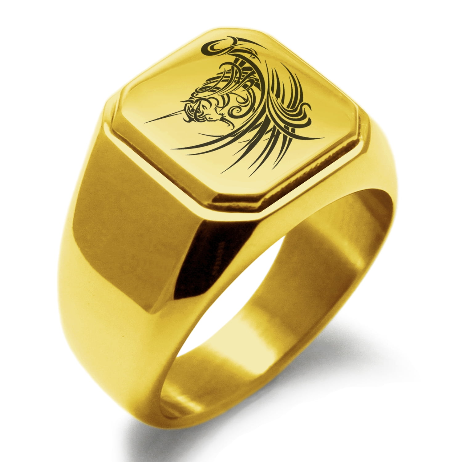 Stainless Steel Almighty Alicorn Engraved Square Flat Top Biker Style ...