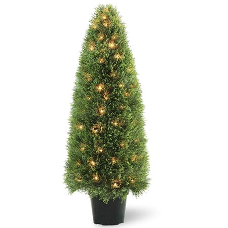 4' x 17" Pre-lit Potted Upright Juniper Artificial Christmas Tree ...
