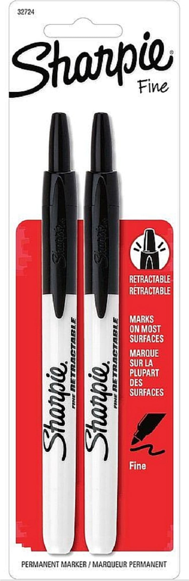 Sharpie Fine Point Retractable Permanent Markers, Black 2 ea (Pack of 3 ...
