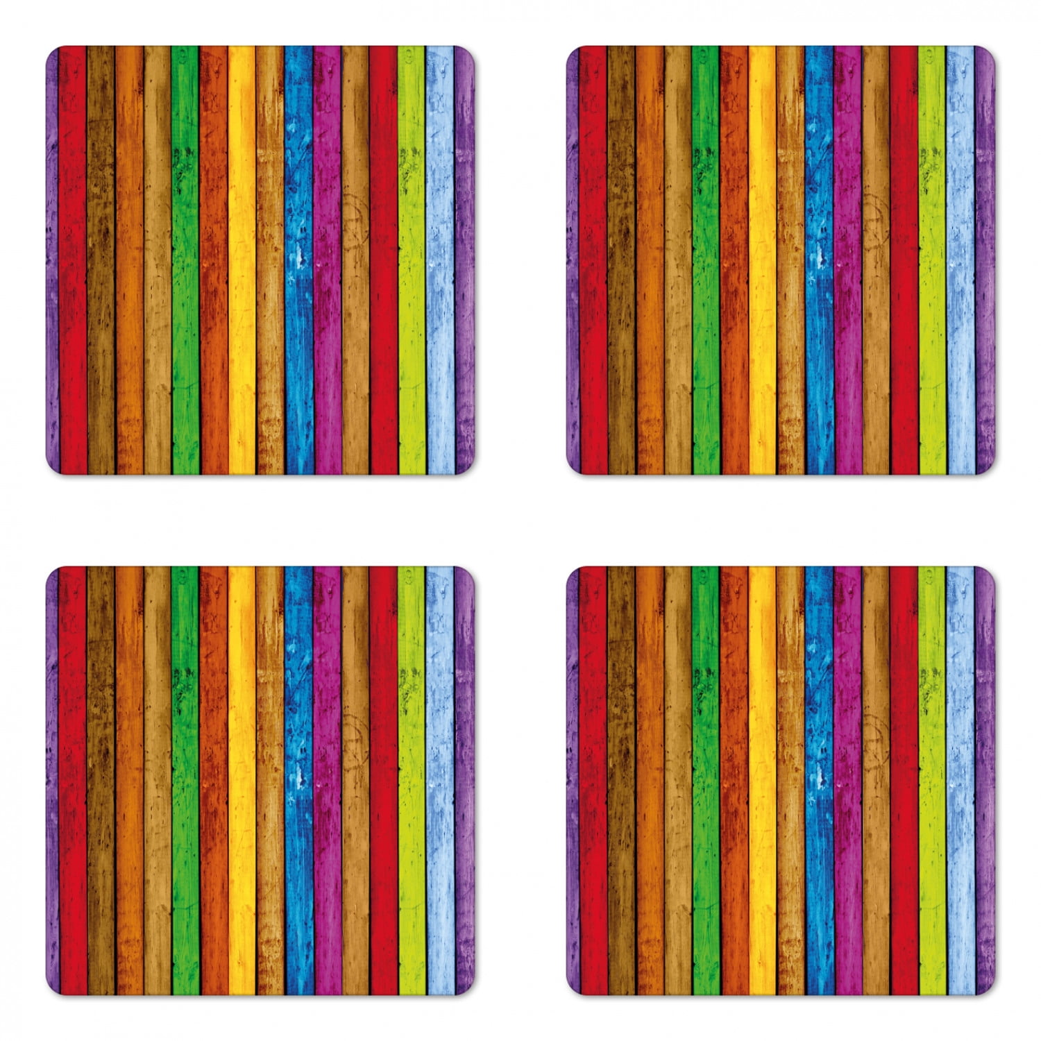 Abstract Coaster Set of 4, Vibrant Painted Wood Vertical Planks as ...