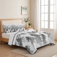 78x90in Quilt Bedding Set, Grey Forest on White Lightweight Coverlet ...
