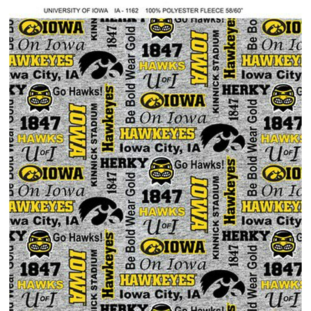 University of Iowa Fleece Fabric with Verbaige Pattern-Sold by the Yard ...