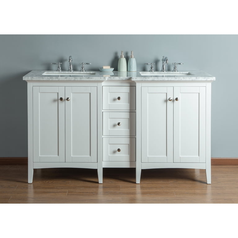 Sunjoy White 60 In Transitional Style Double Sink Bathroom Vanity