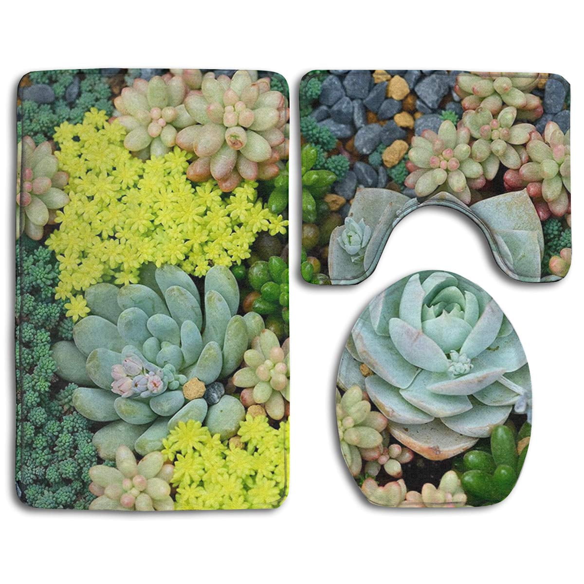 PUDMAD Miniature Succulent Plants 3 Piece Bathroom Rugs Set Bath Rug ...