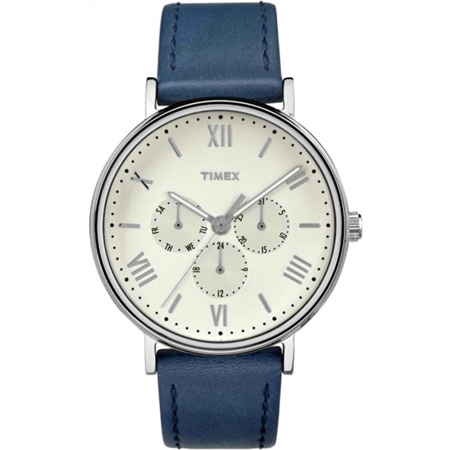 Timex - Unisex Southview 41 Multifunction White/Silver-Tone Watch, Blue ...