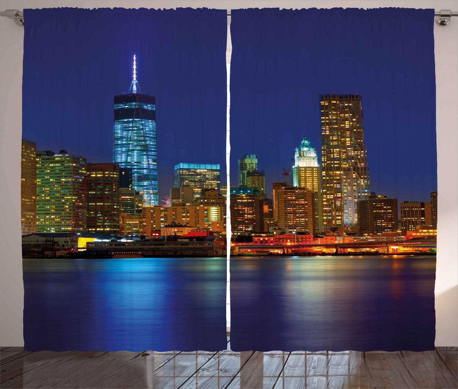 Urban Curtains 2 Panels Set, Manhattan Sunset Skyline Famous New York ...