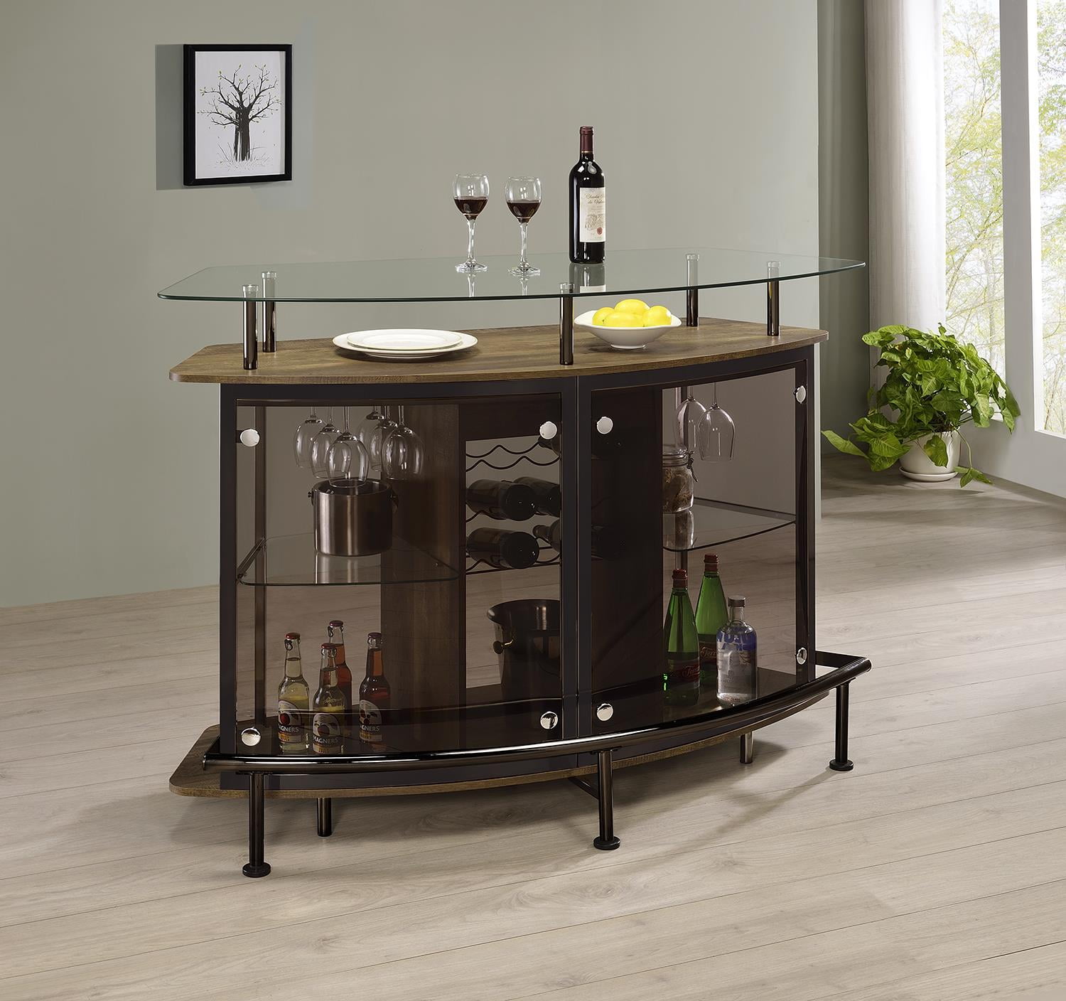 Gideon Crescent Shaped Glass Top Bar Unit with Drawer - Walmart.com