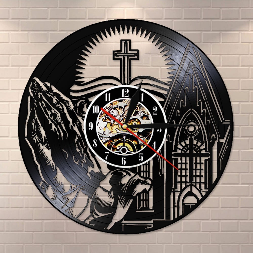 In God's Time Scripture Bible Cross Wall Clock Non-ticking Vinyl Record ...