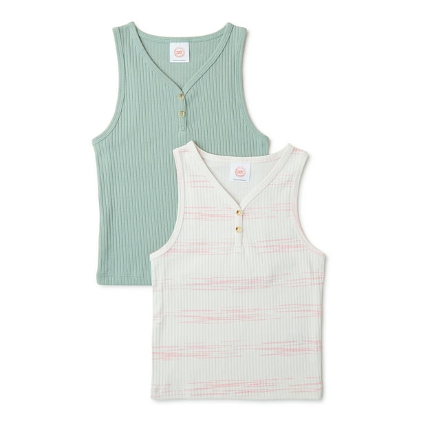 Wonder Nation Girls Henley Rib Tank Tops, 2-Pack, Sizes 4-18 & Plus ...