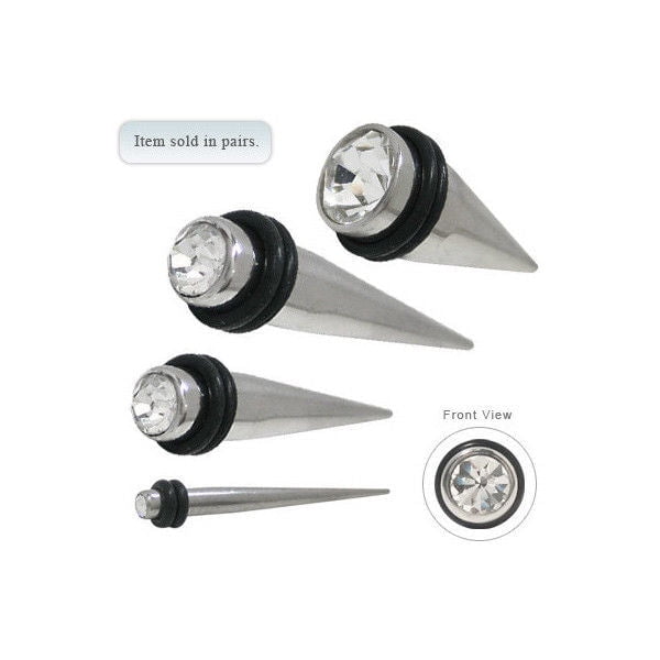 Pair of Ear Stretcher Taper Surgical Steel Spike w/ CZ Gem - Walmart.com