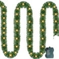 15Ft Pre-lit Christmas Green Garland 50 LED Lights Artificial Pine ...
