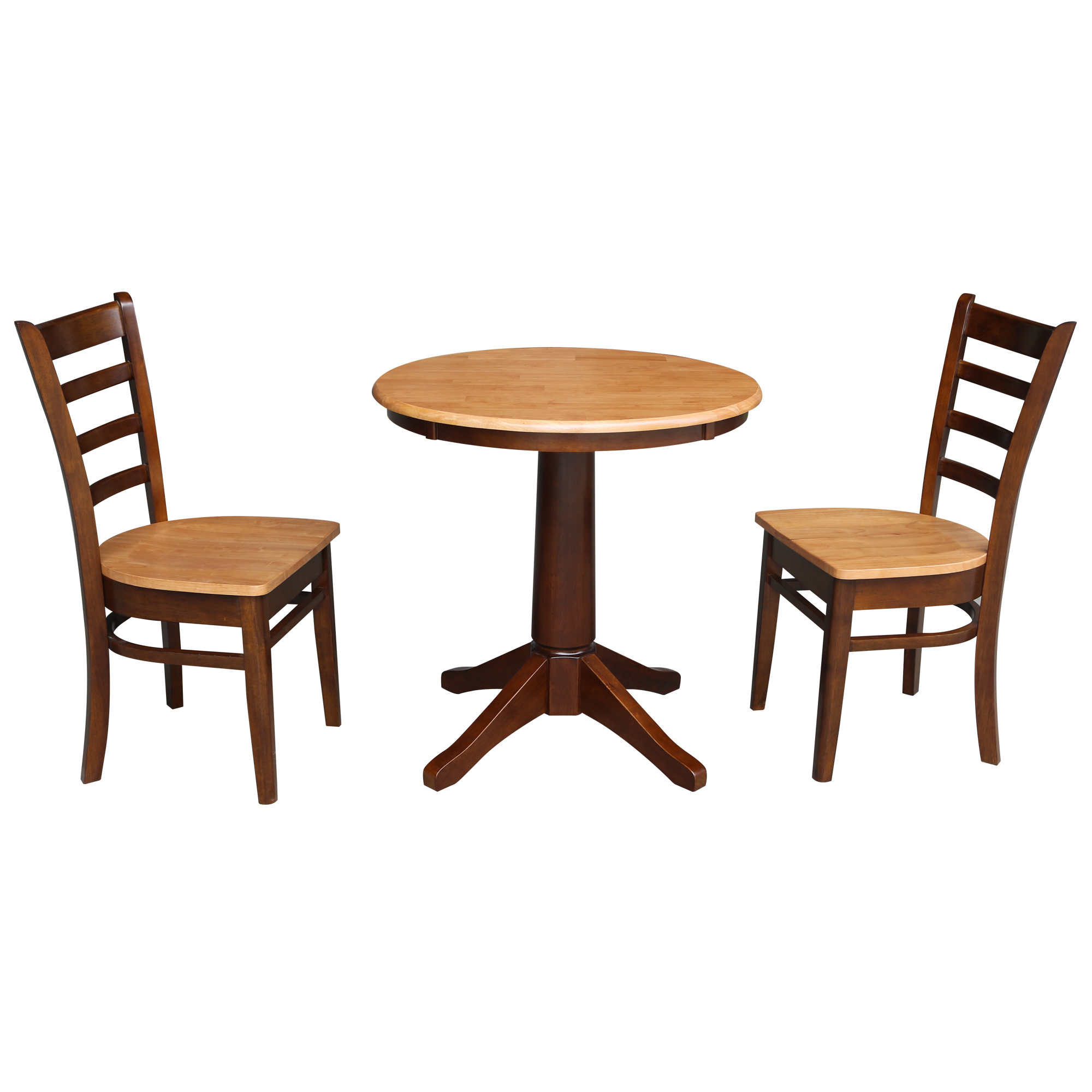 30" Round Top Pedestal Dining Table with 2 Emily Chairs - Cinnamon ...