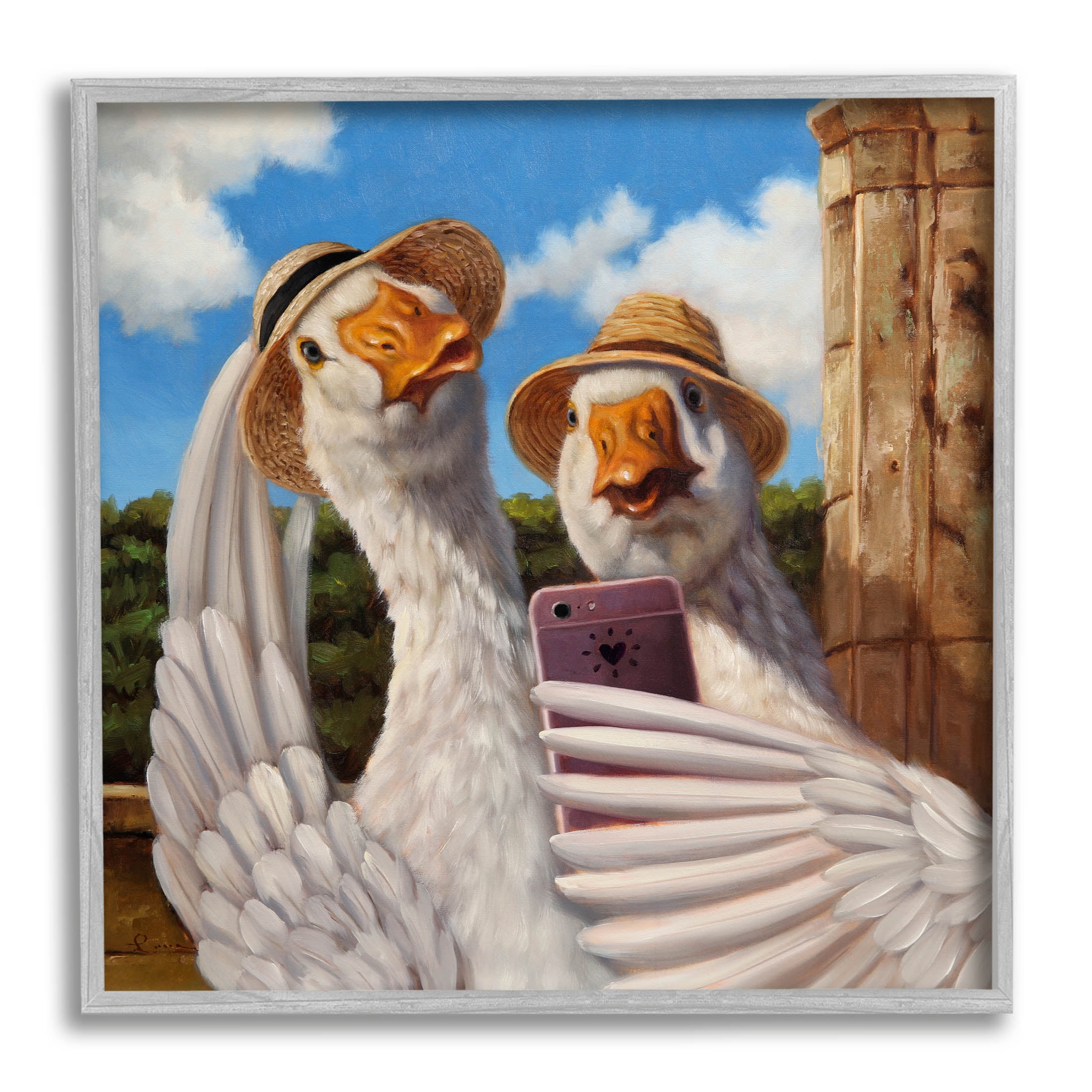 Goose Friends Selfie Scene Animals & Insects Painting Gray Framed Art ...