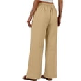 Annhoo Women's Linen Straight Leg Pants Solid Color Elastic Pull on ...