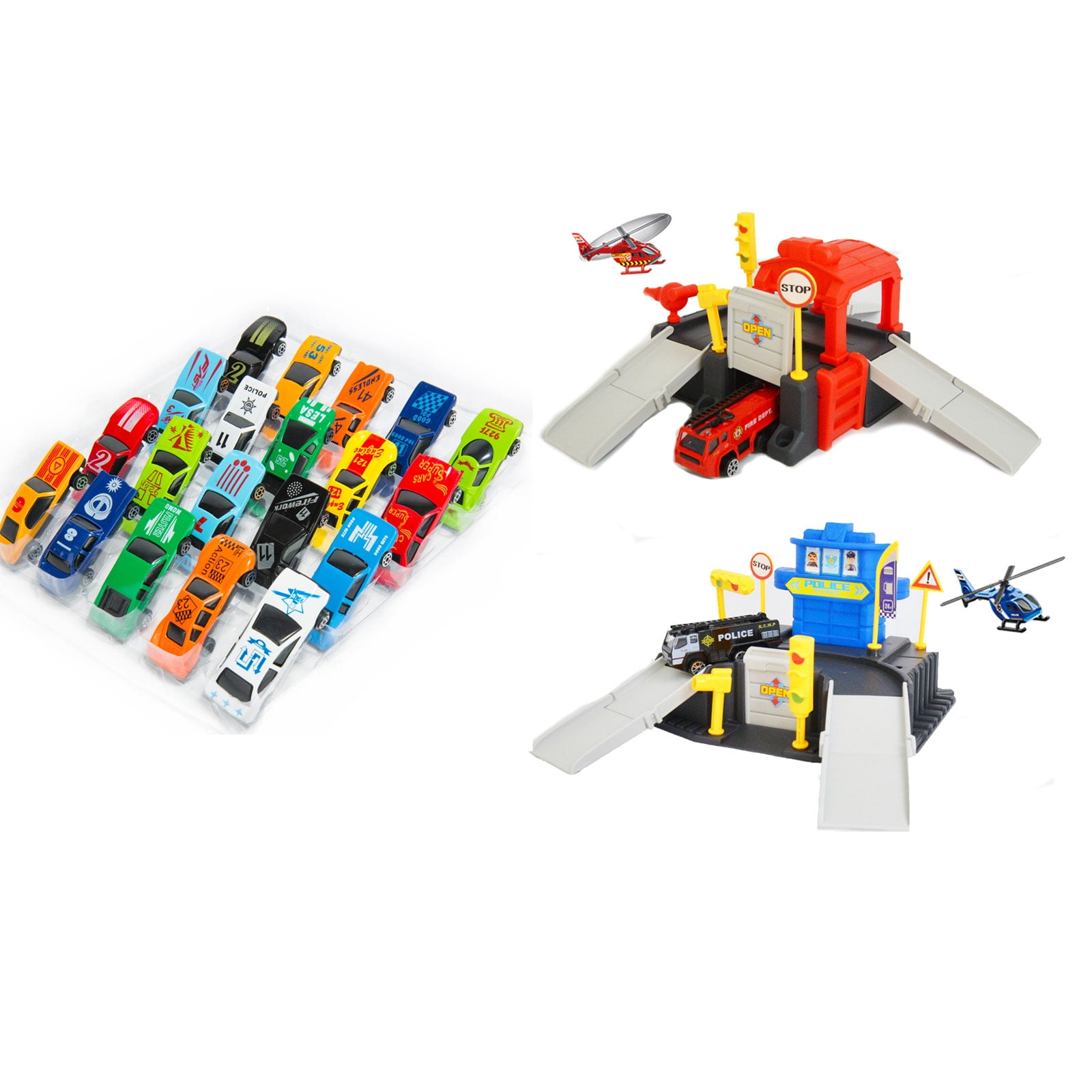 City Rescue Squad and Police Rescue Cars 2-Level Parking Storage Set ...