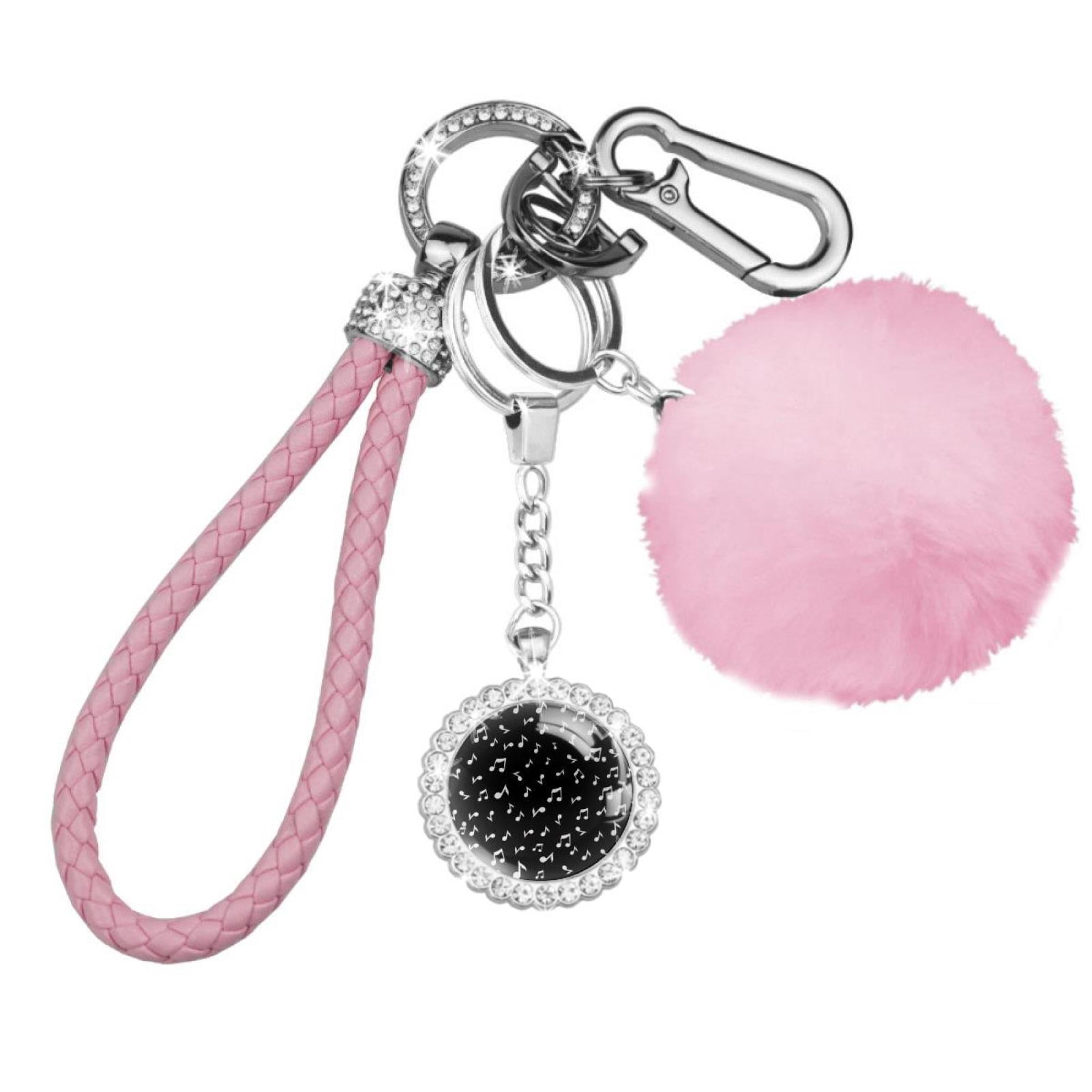 Braided Keychain Set D Shape Car Key Rings Pom Pom Carabiner Clip Music ...