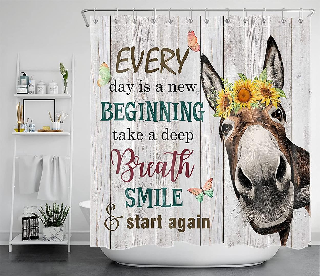 Farm Donkey Shower Curtain Funny Animal with Sunflower Farmhouse Shower ...