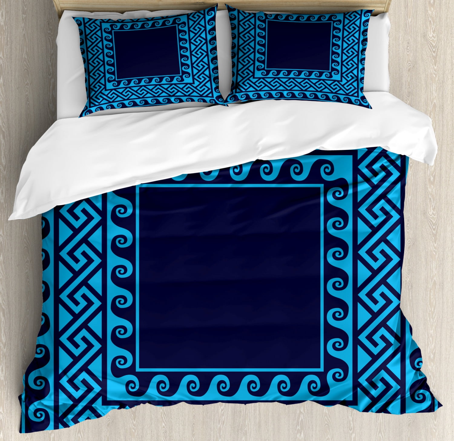 Greek Key King Size Duvet Cover Set, Swirling Waves with Ancient Maze ...