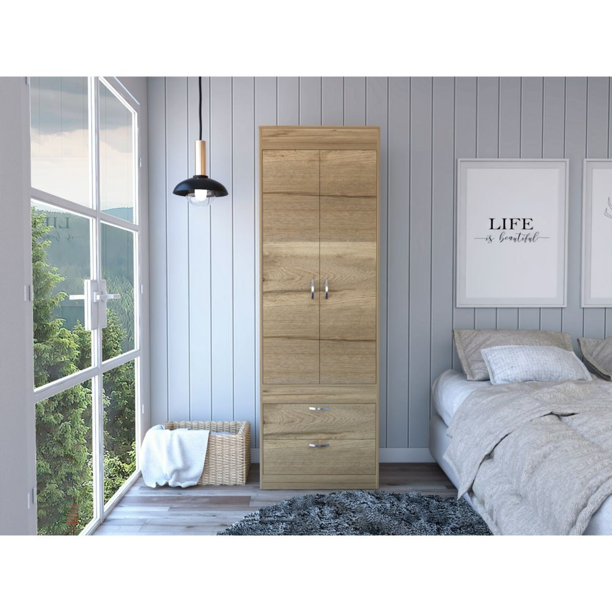 Contemporary Style Willow Grove 2-Drawer Armoire Light Oak - Walmart.com