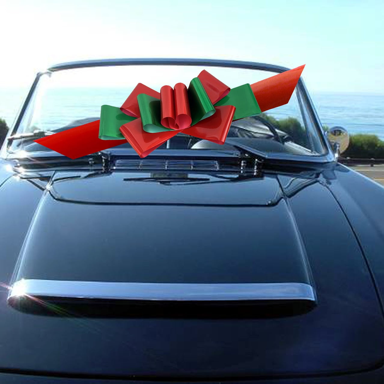 Red & Green Car Bow Ribbon - 25" Wide, Fully Assembled Large Christmas ...