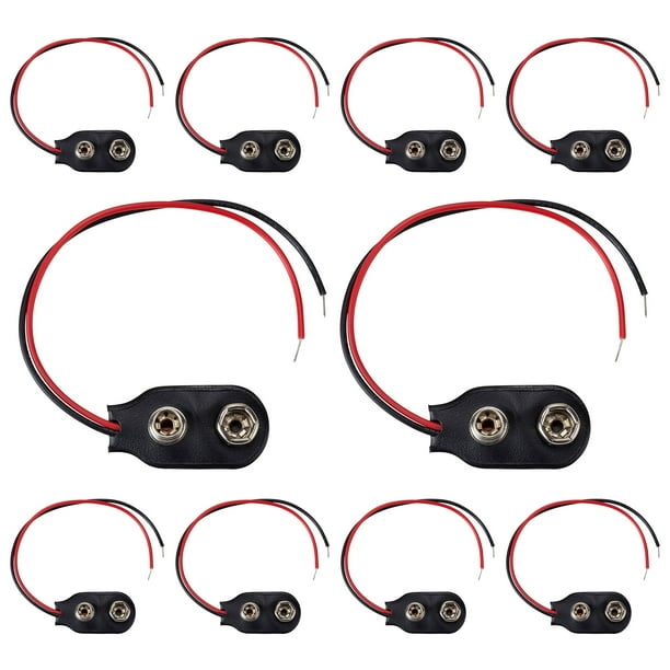 10 Pack I-Type 9V Battery Snaps, Red and Black Leads, 9 Volt Battery ...