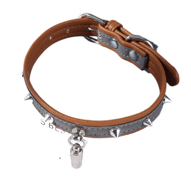 Reflective Rivet Collar Adjustable Brown With Bell,Cat Neckwear Cats ...