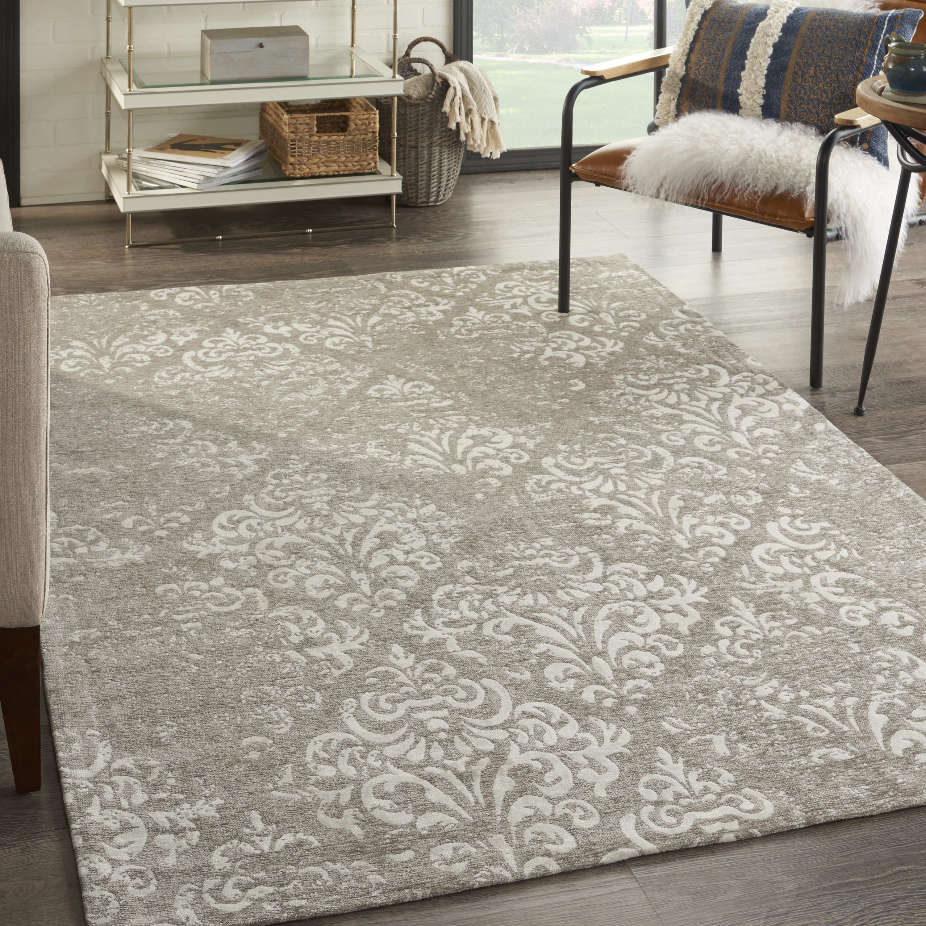 Nourison Damask Vintage Ivory/Grey 5' x 7' Area Rug, (5x7) - Walmart.com
