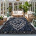 Boho Flower Area Rug, Navy Blue Bohemia Geometric Tribal Ethnic Non ...