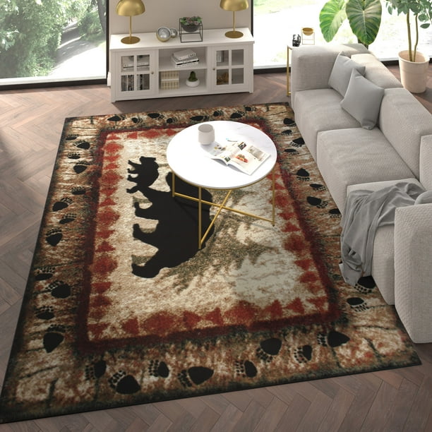 Emma + Oliver 8'x10' Rustic Cabin or Lodge Theme Rug with Bear and Cub ...