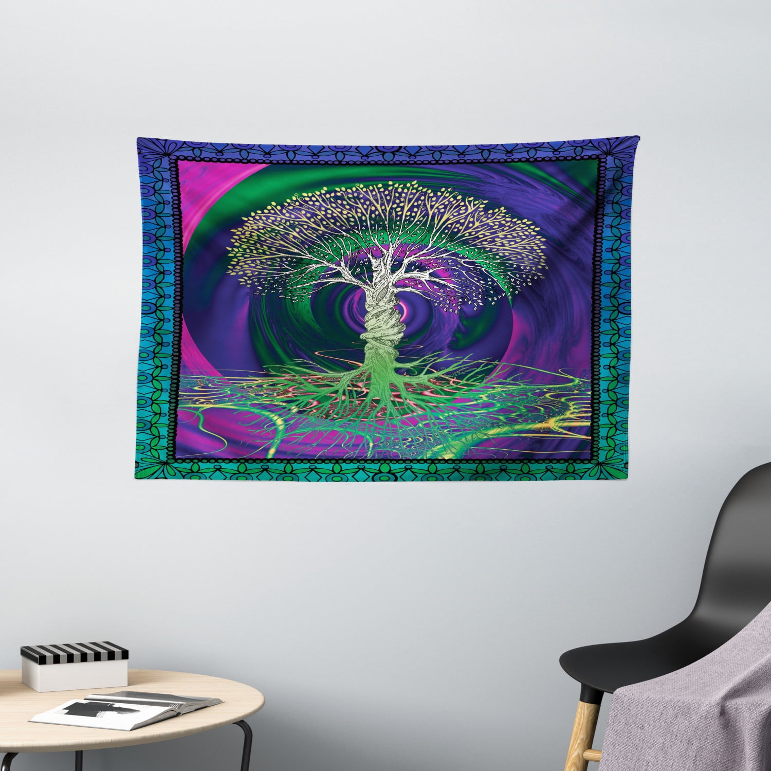 Nature Tapestry, Digital Psychedelic Tree of Life with Turning Gothic ...