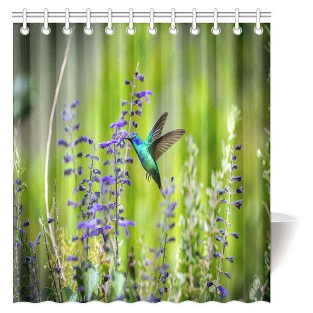 Mypop Beautiful Hummingbirds Decor Shower Curtain Green Violet Eared