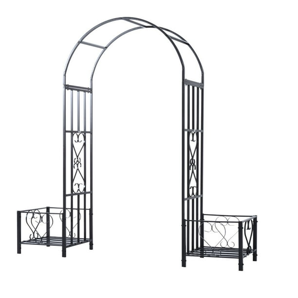 Outsunny 5" Black Steel, Wood and Metal Arbor - Walmart.com