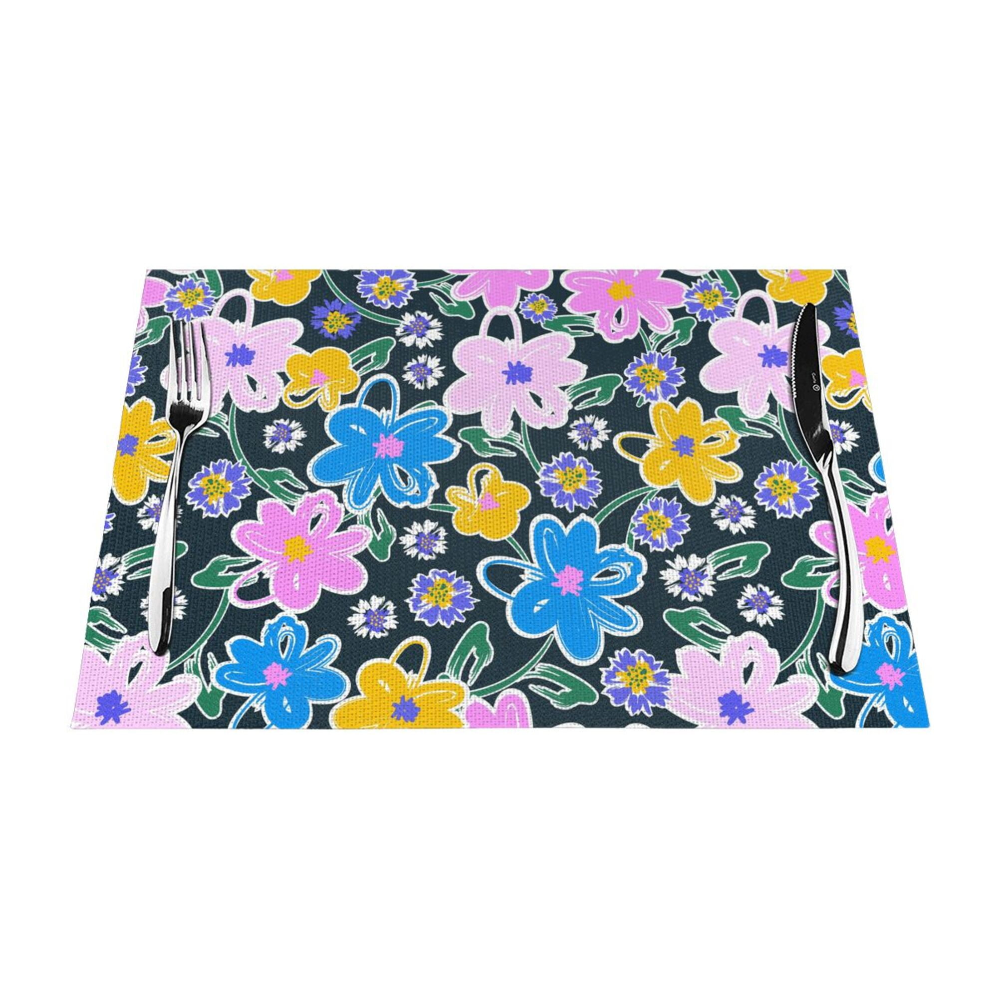 XMXY Woven Placemats Set of 6 PCS, Hand Painted Colored Flowers Table ...